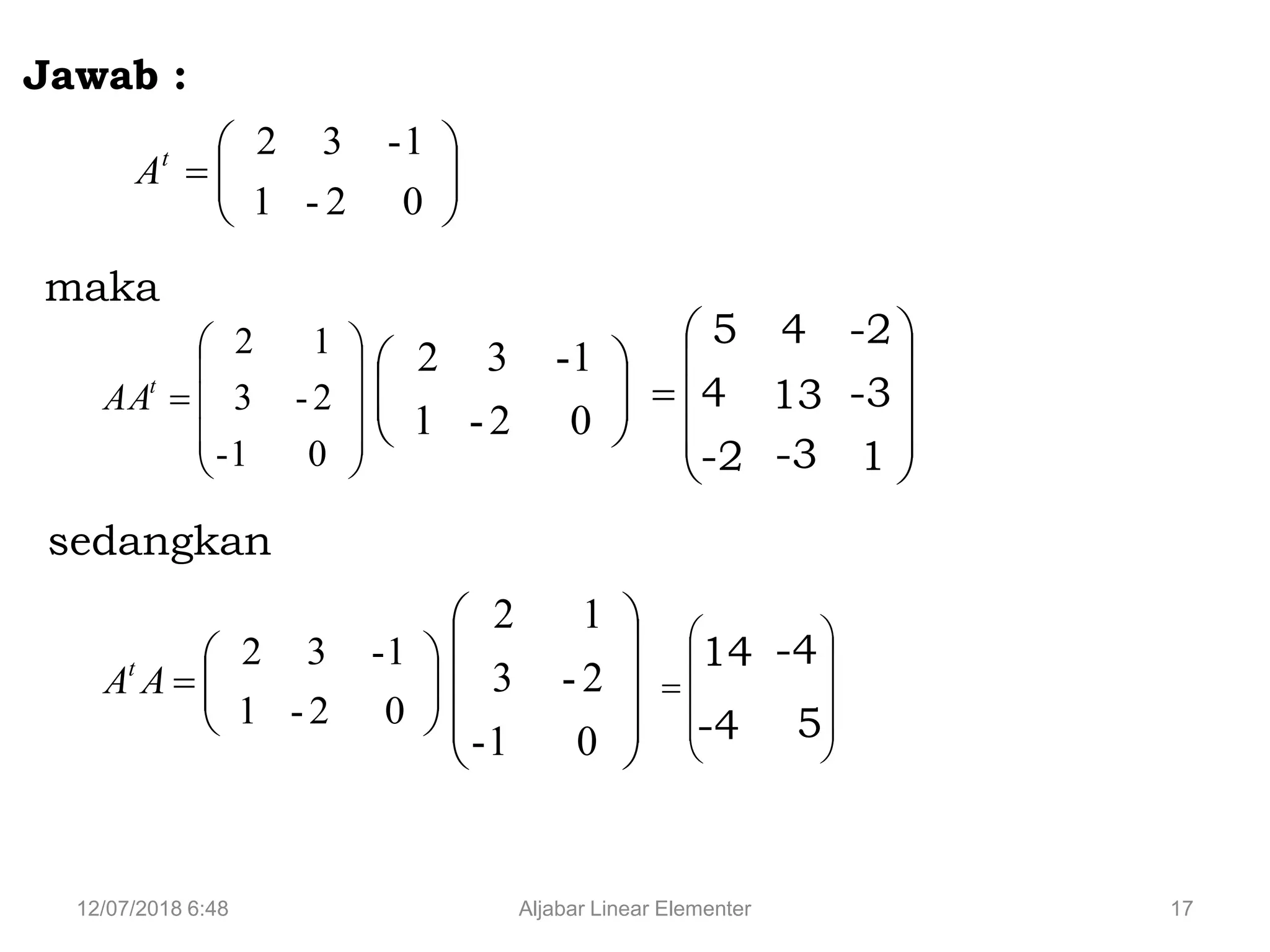 Matriks dan Operasinya ( Aljabar Linear Elementer ) | PPTX