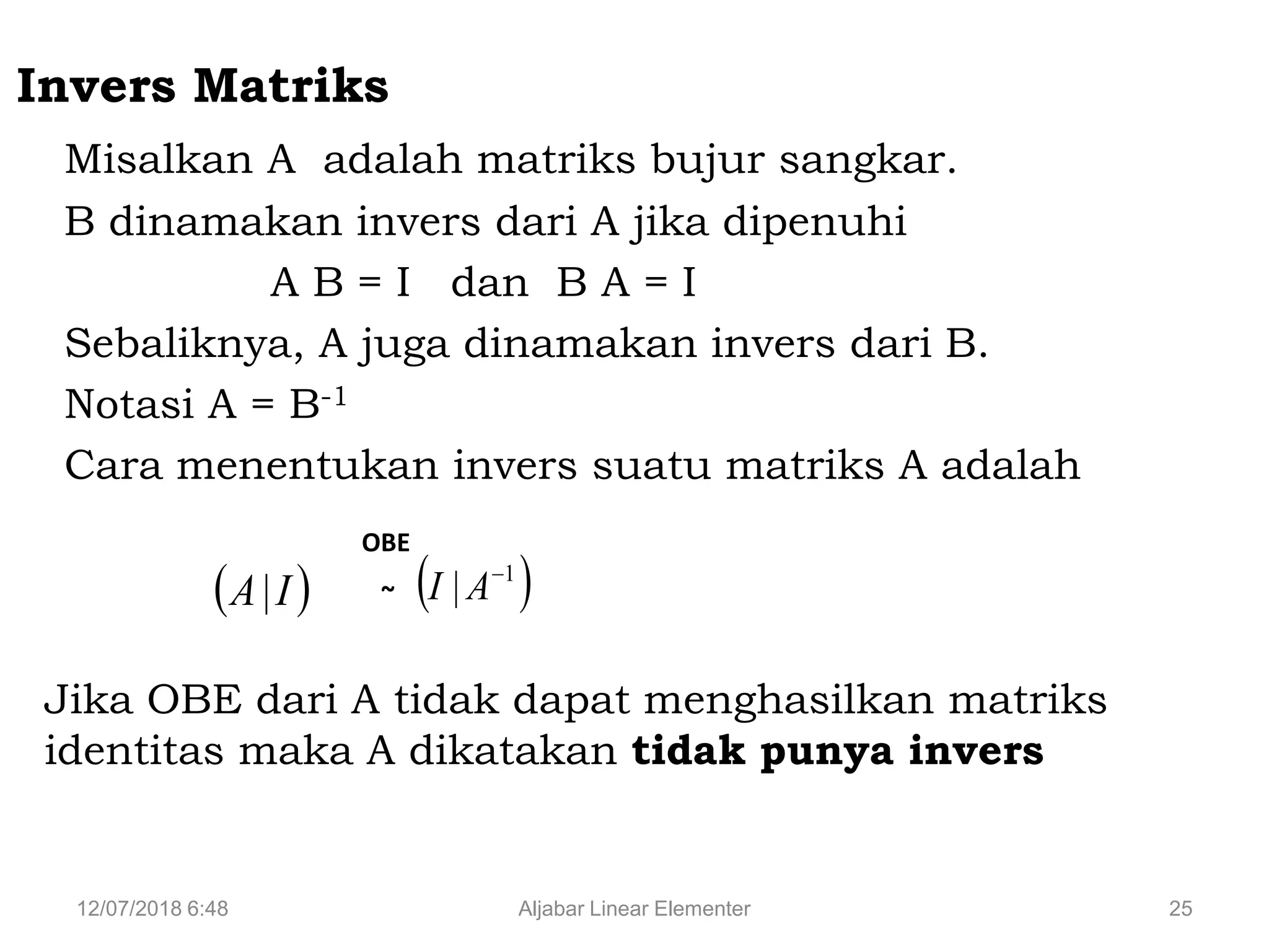 Matriks dan Operasinya ( Aljabar Linear Elementer ) | PPTX