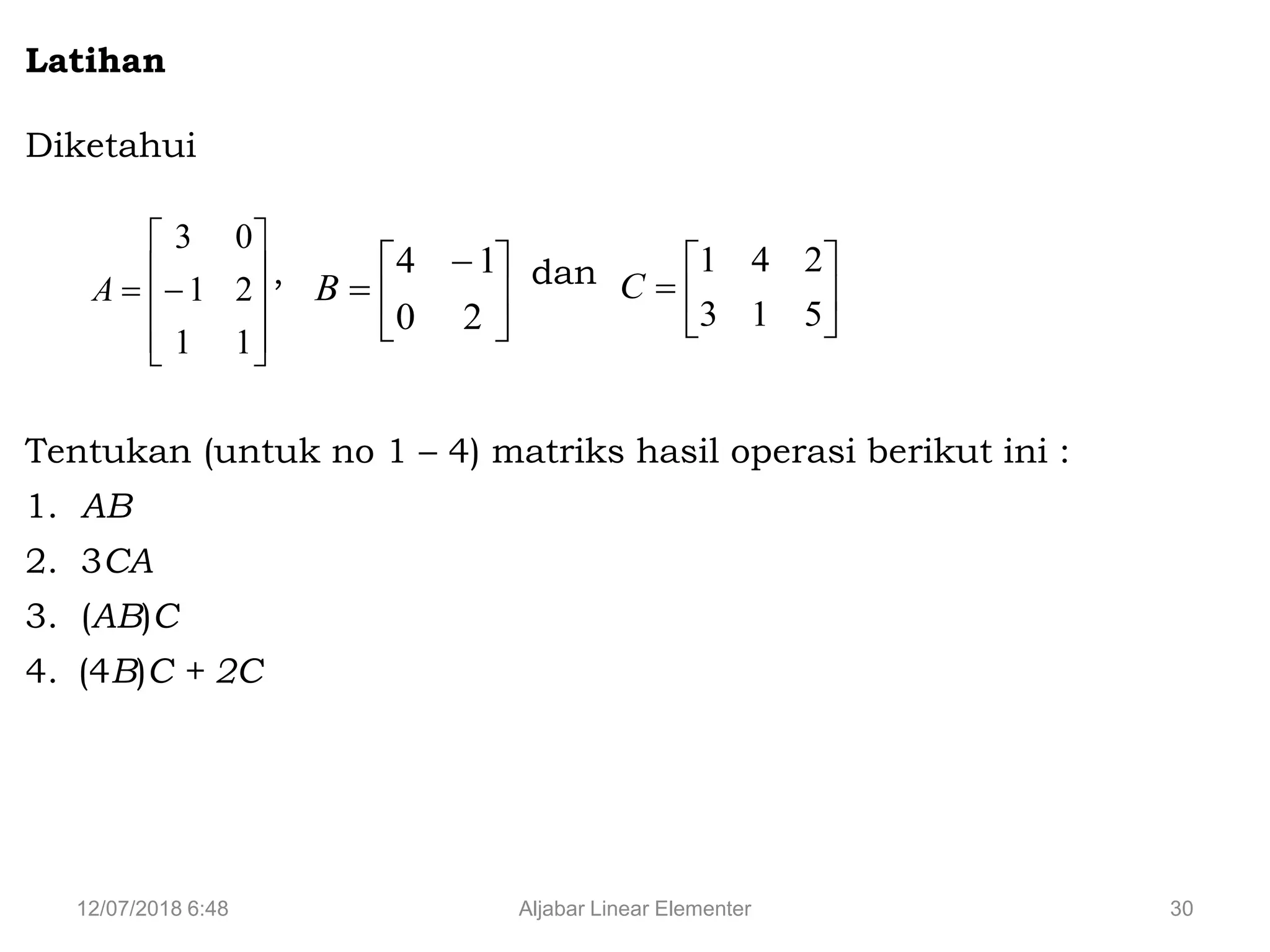 Matriks dan Operasinya ( Aljabar Linear Elementer ) | PPTX