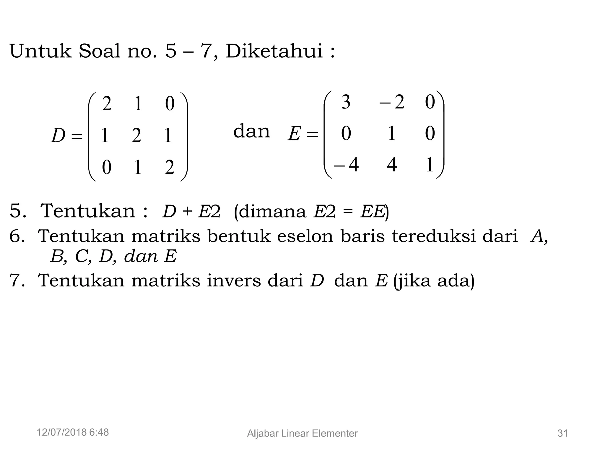 Matriks dan Operasinya ( Aljabar Linear Elementer ) | PPTX