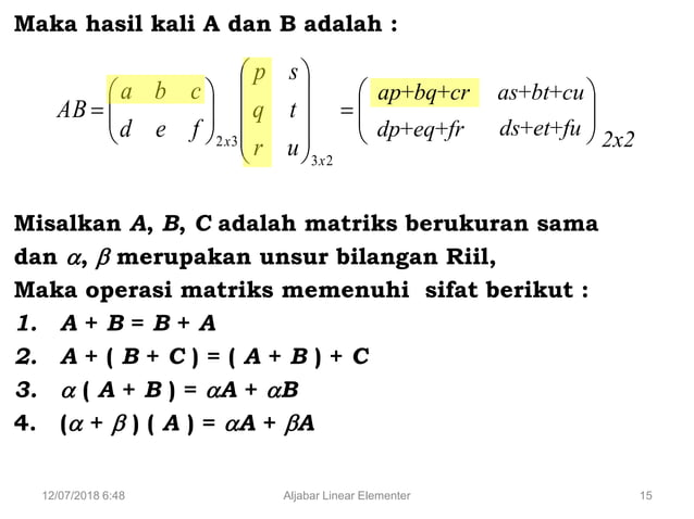 Matriks dan Operasinya ( Aljabar Linear Elementer )