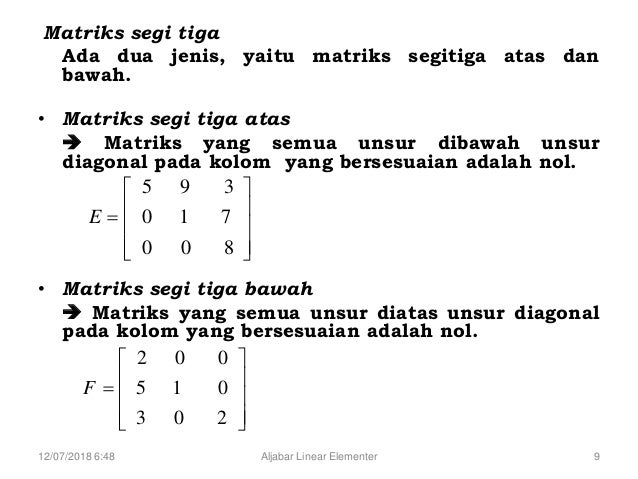 Matriks dan Operasinya ( Aljabar Linear Elementer )