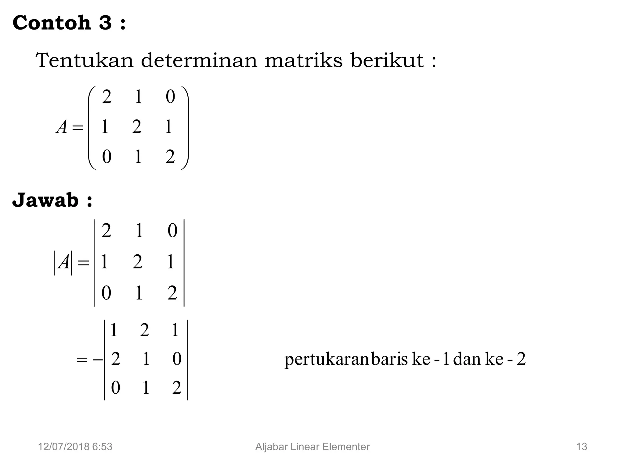Determinan Matriks ( Aljabar Linear Elementer ) | PPTX
