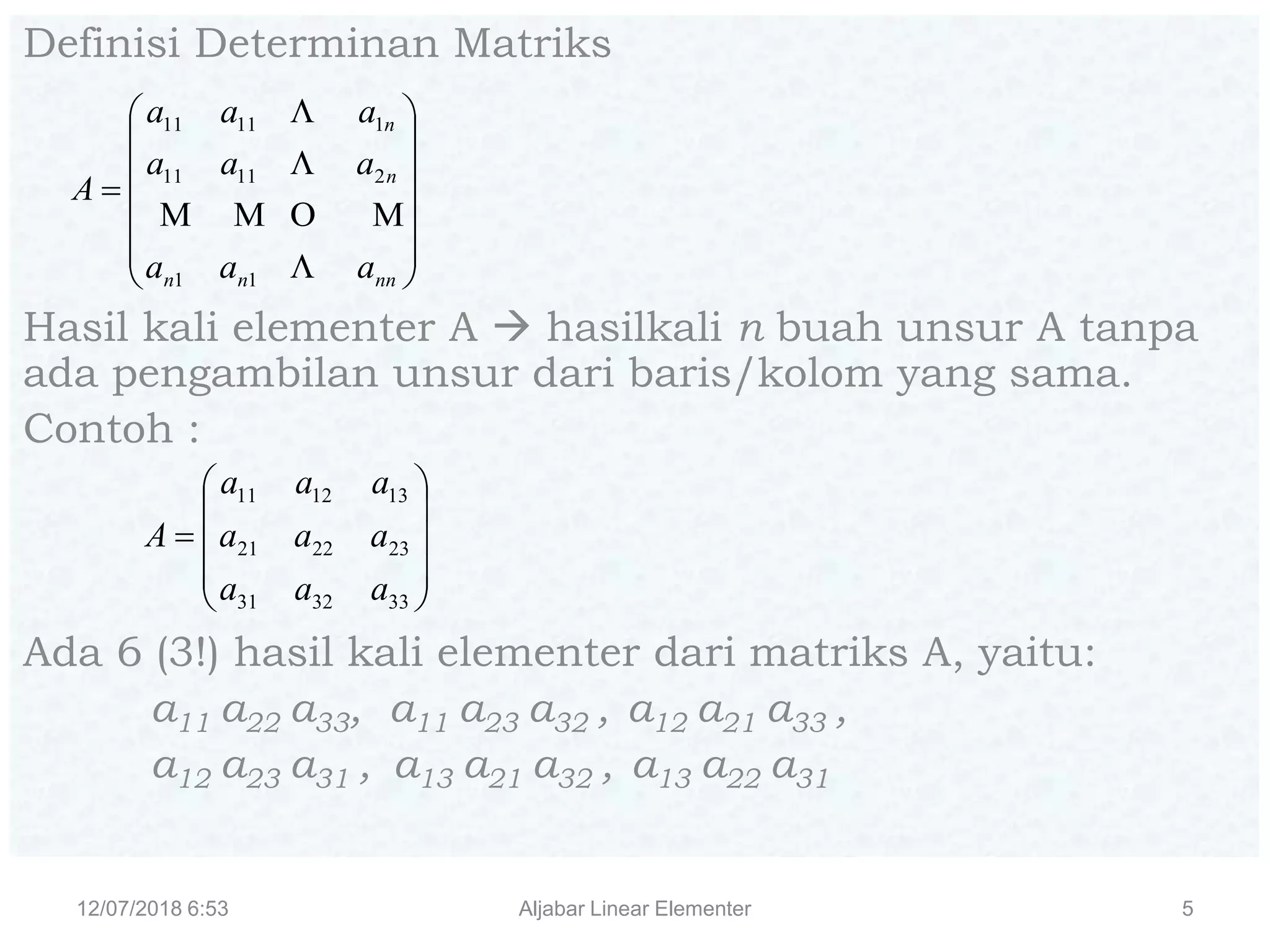 Determinan Matriks ( Aljabar Linear Elementer ) | PPTX