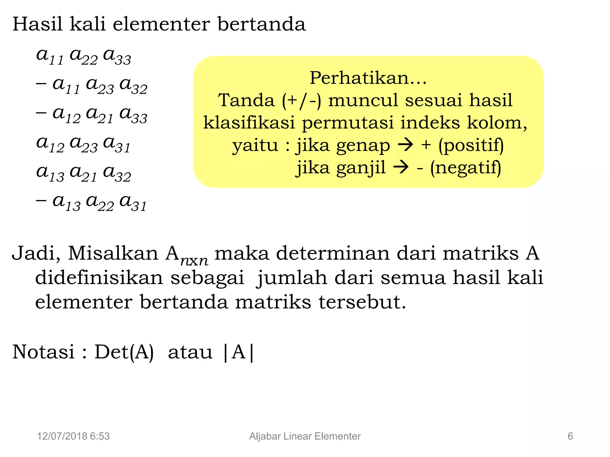 Determinan Matriks ( Aljabar Linear Elementer ) | PPTX