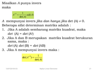 Determinan Matriks ( Aljabar Linear Elementer ) | PPTX