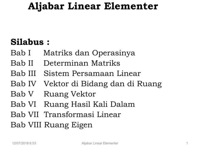 Determinan Matriks ( Aljabar Linear Elementer )