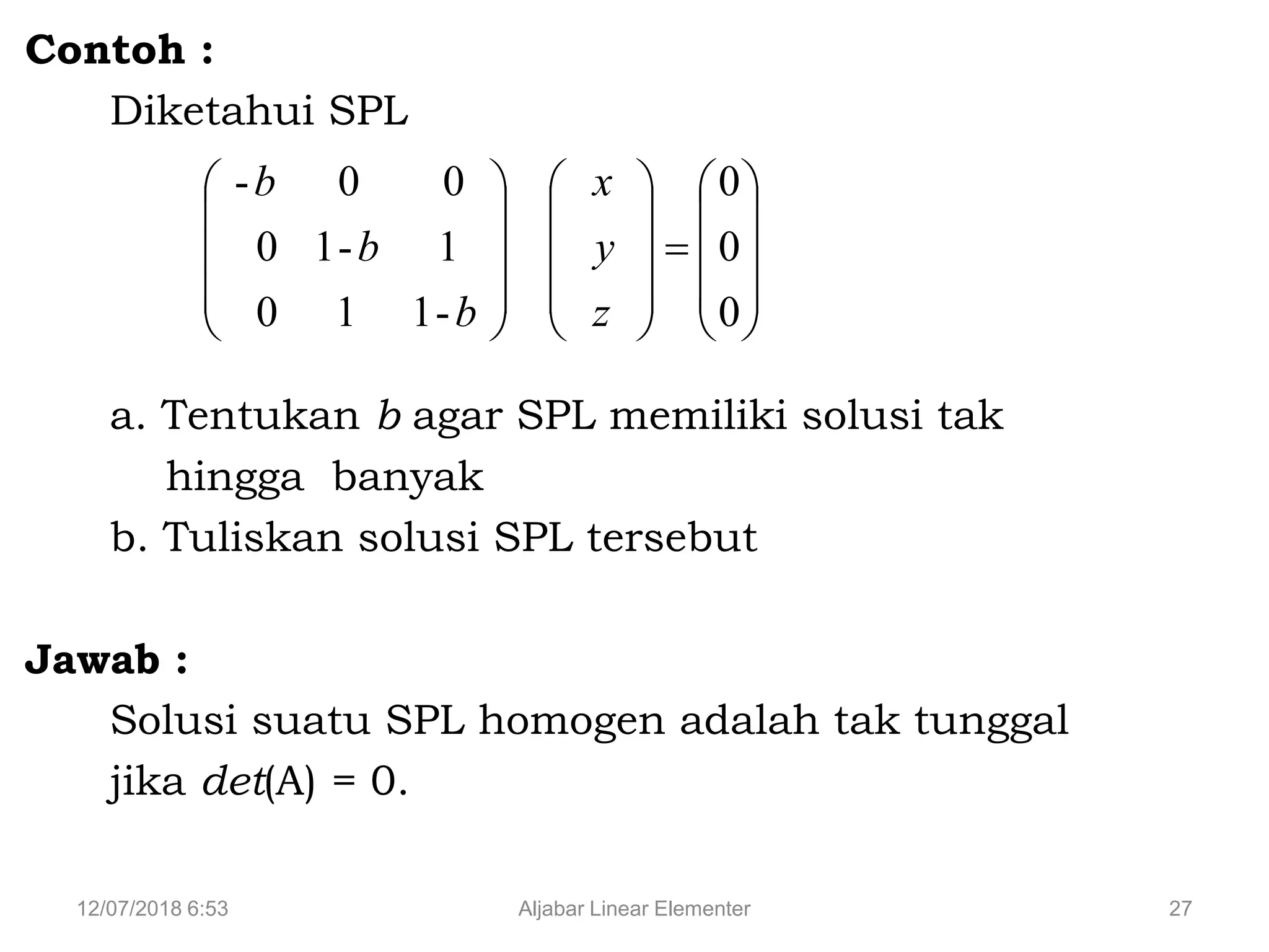 Sistem Persamaan Linear (SPL) Aljabar Linear Elementer | PPTX