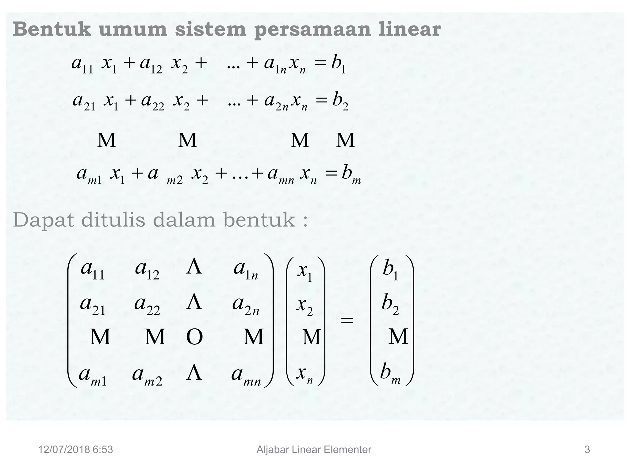 Sistem Persamaan Linear (SPL) Aljabar Linear Elementer | PPTX