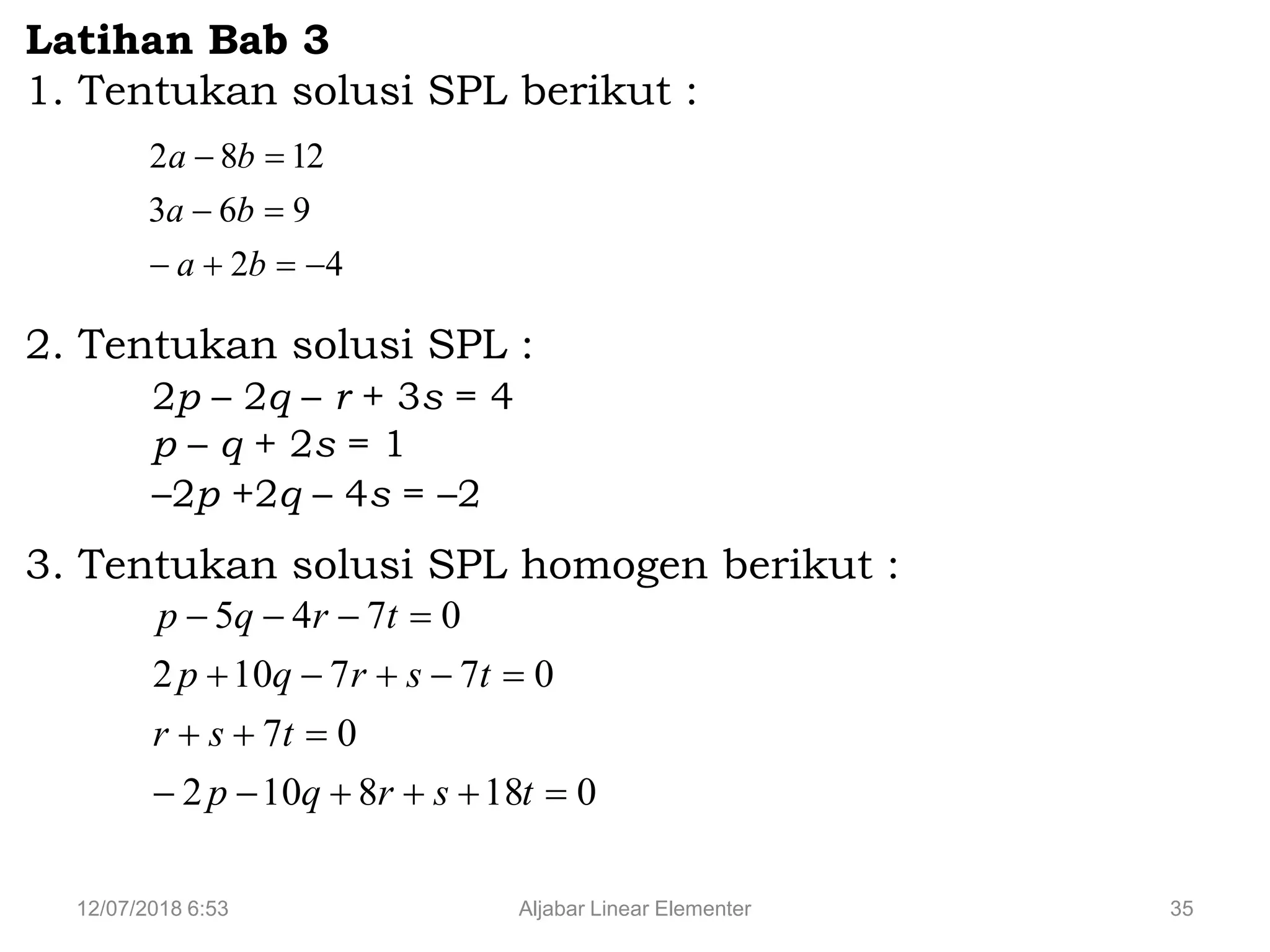 Sistem Persamaan Linear (SPL) Aljabar Linear Elementer | PPTX