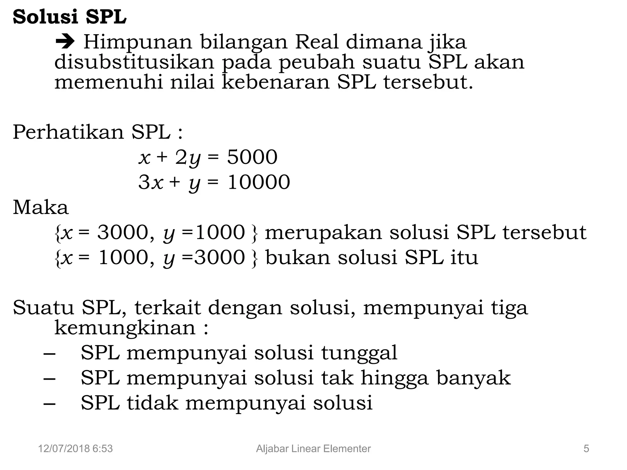 Sistem Persamaan Linear Spl Aljabar Linear Elementer Pptx