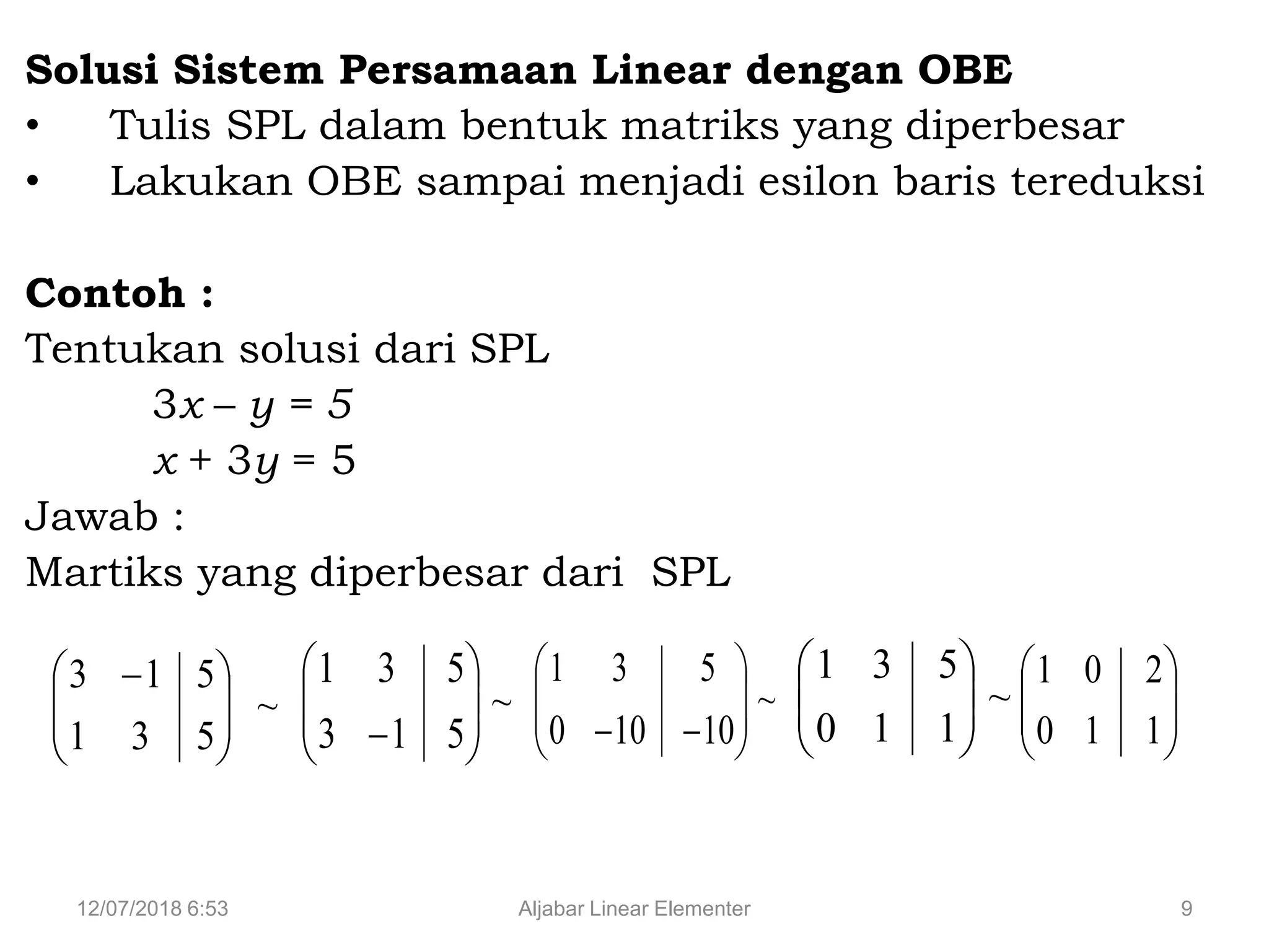 Sistem Persamaan Linear (SPL) Aljabar Linear Elementer | PPTX
