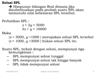 Sistem Persamaan Linear (SPL) Aljabar Linear Elementer | PPTX