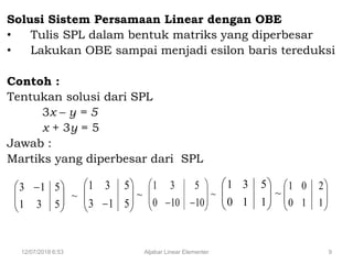 Sistem Persamaan Linear (SPL) Aljabar Linear Elementer | PPTX