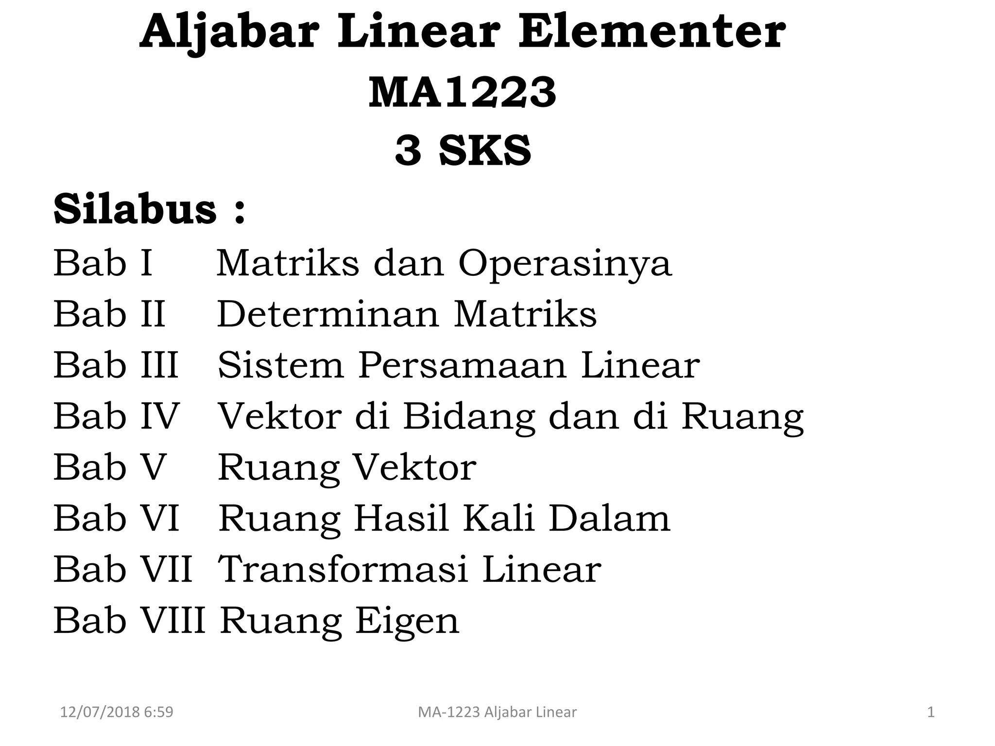 Transformasi Linear ( Aljabar Linear Elementer ) | PPTX