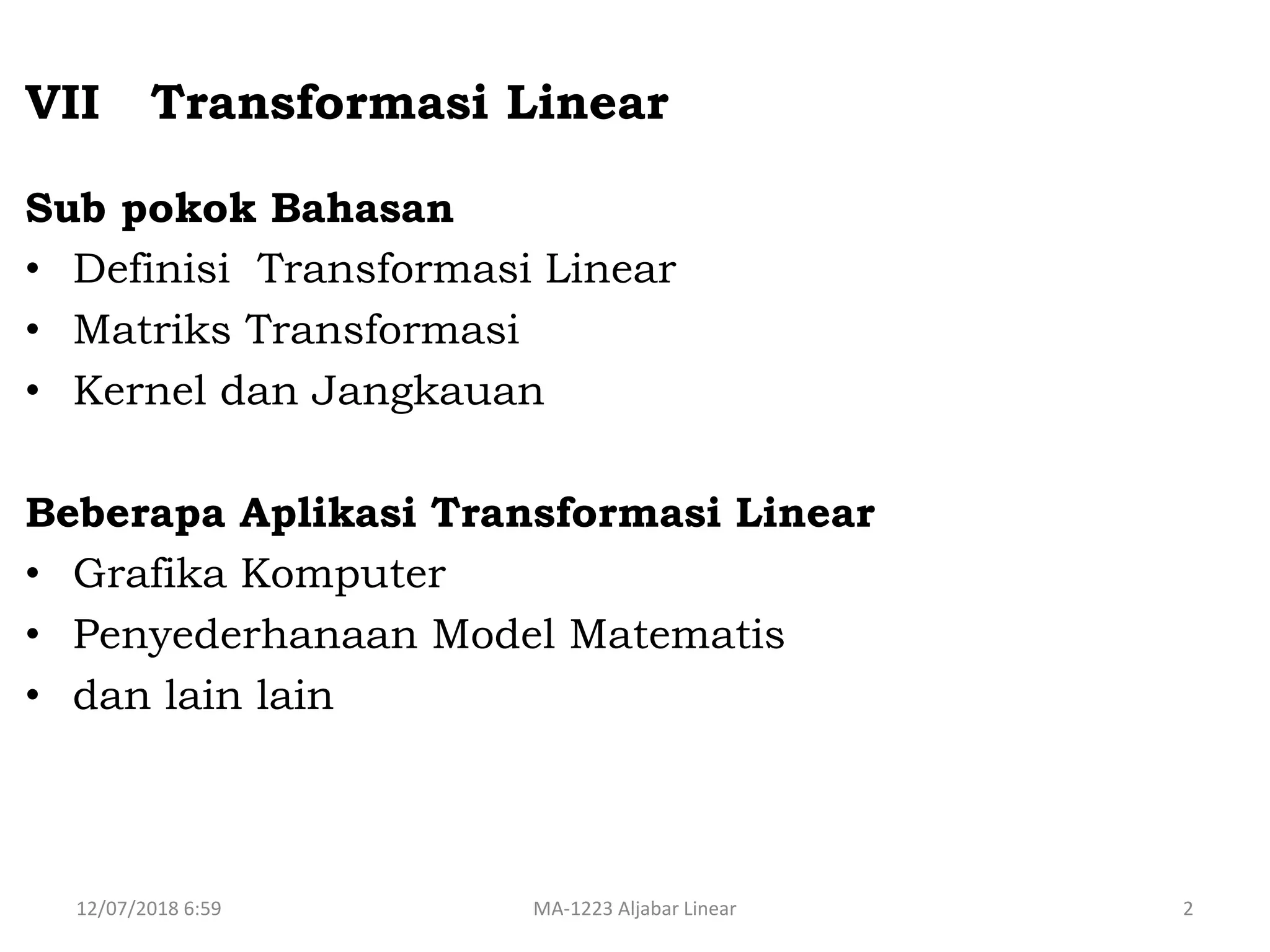 Transformasi Linear ( Aljabar Linear Elementer ) | PPTX