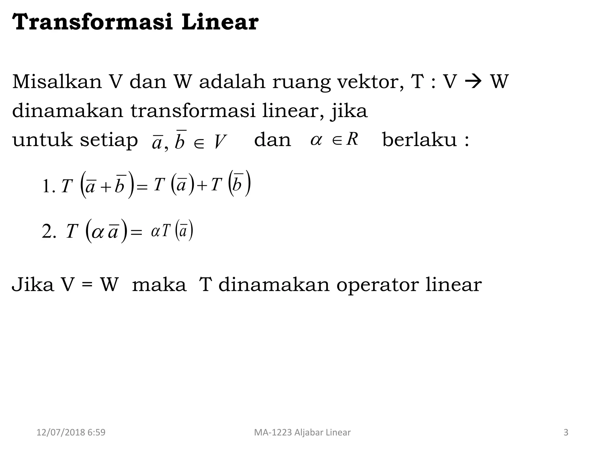 Transformasi Linear ( Aljabar Linear Elementer ) | PPTX