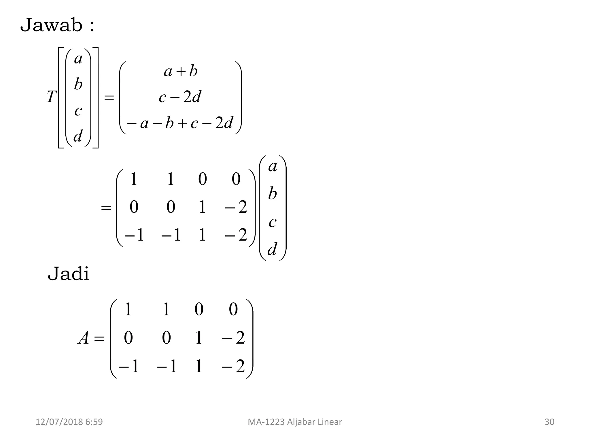Transformasi Linear ( Aljabar Linear Elementer ) | PPTX