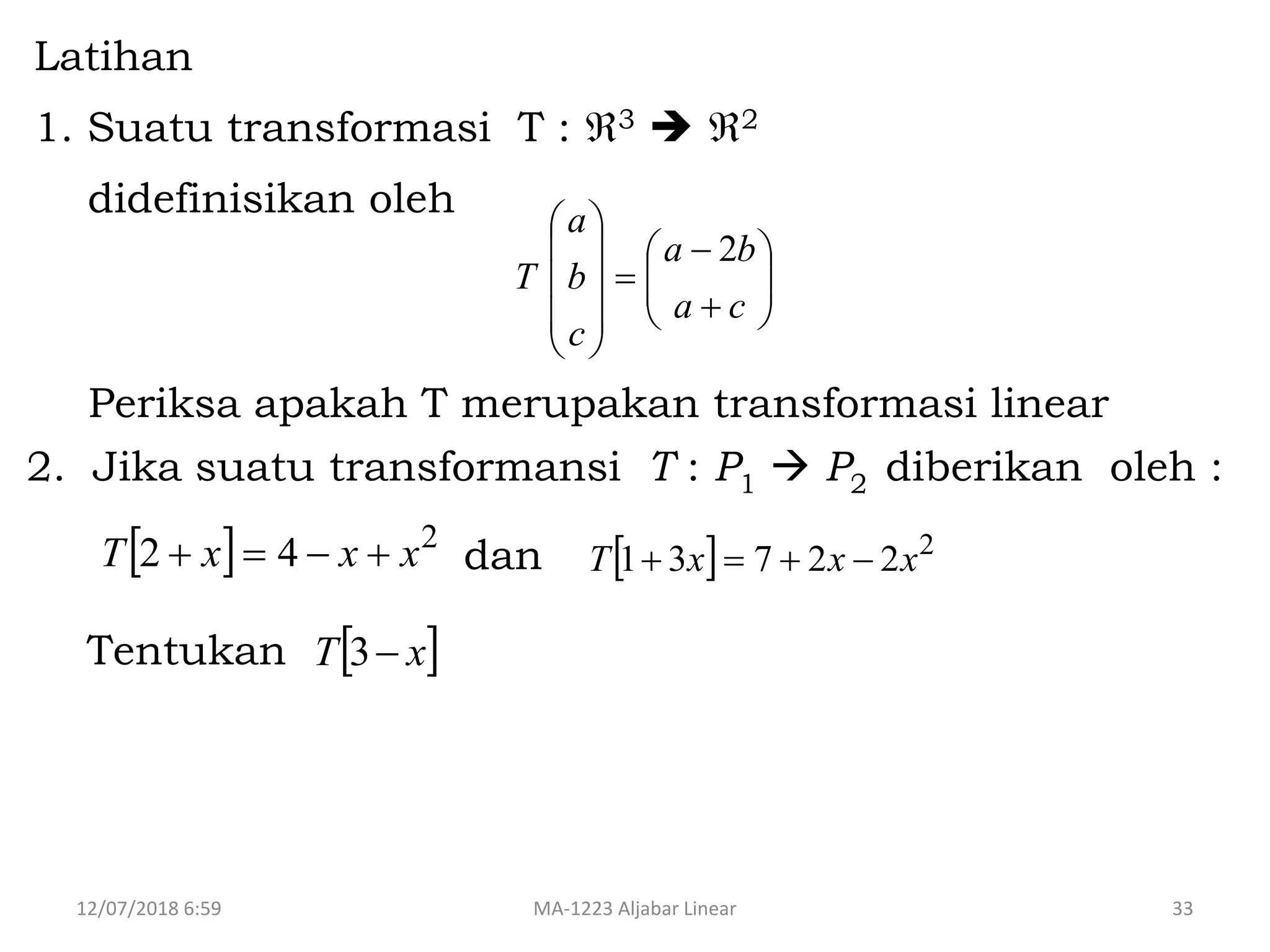 Transformasi Linear ( Aljabar Linear Elementer ) | PPTX