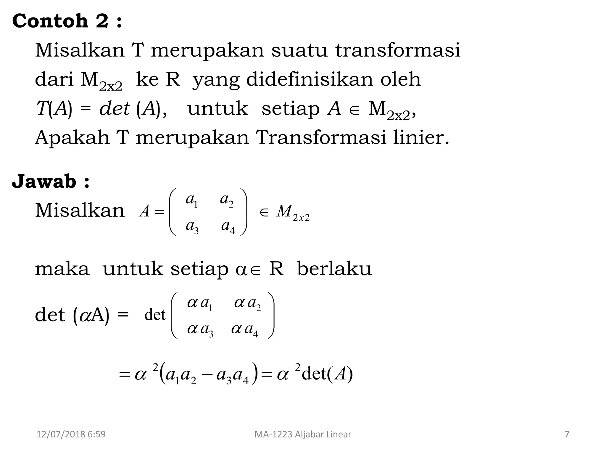 Transformasi Linear ( Aljabar Linear Elementer ) | PPTX