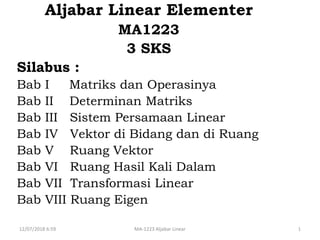 Transformasi Linear ( Aljabar Linear Elementer ) | PPTX