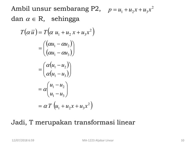 Transformasi Linear ( Aljabar Linear Elementer ) | PPTX