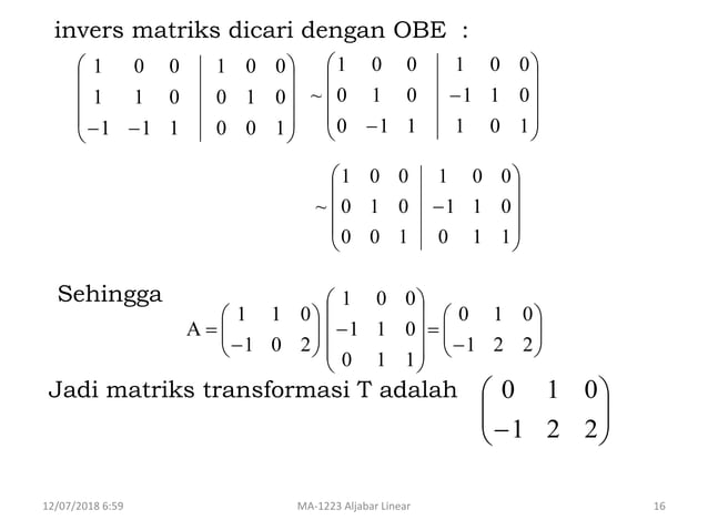 Transformasi Linear ( Aljabar Linear Elementer ) | PPTX