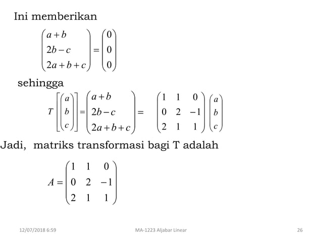 Transformasi Linear ( Aljabar Linear Elementer ) | PPTX