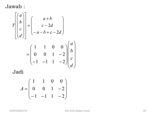 Transformasi Linear ( Aljabar Linear Elementer ) | PPTX