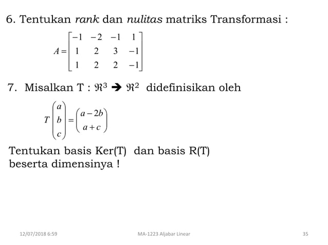 Transformasi Linear ( Aljabar Linear Elementer ) | PPTX