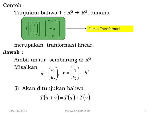 Transformasi Linear ( Aljabar Linear Elementer ) | PPTX