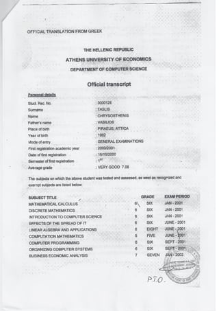 Degree Transcript | PDF