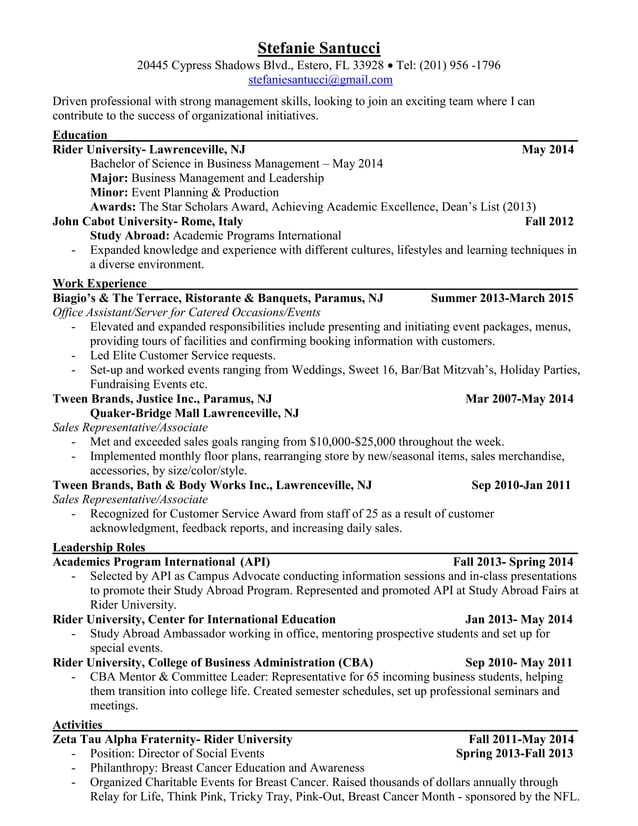 Resume 2015-Stefanie Santucci | PDF | College Education | Education