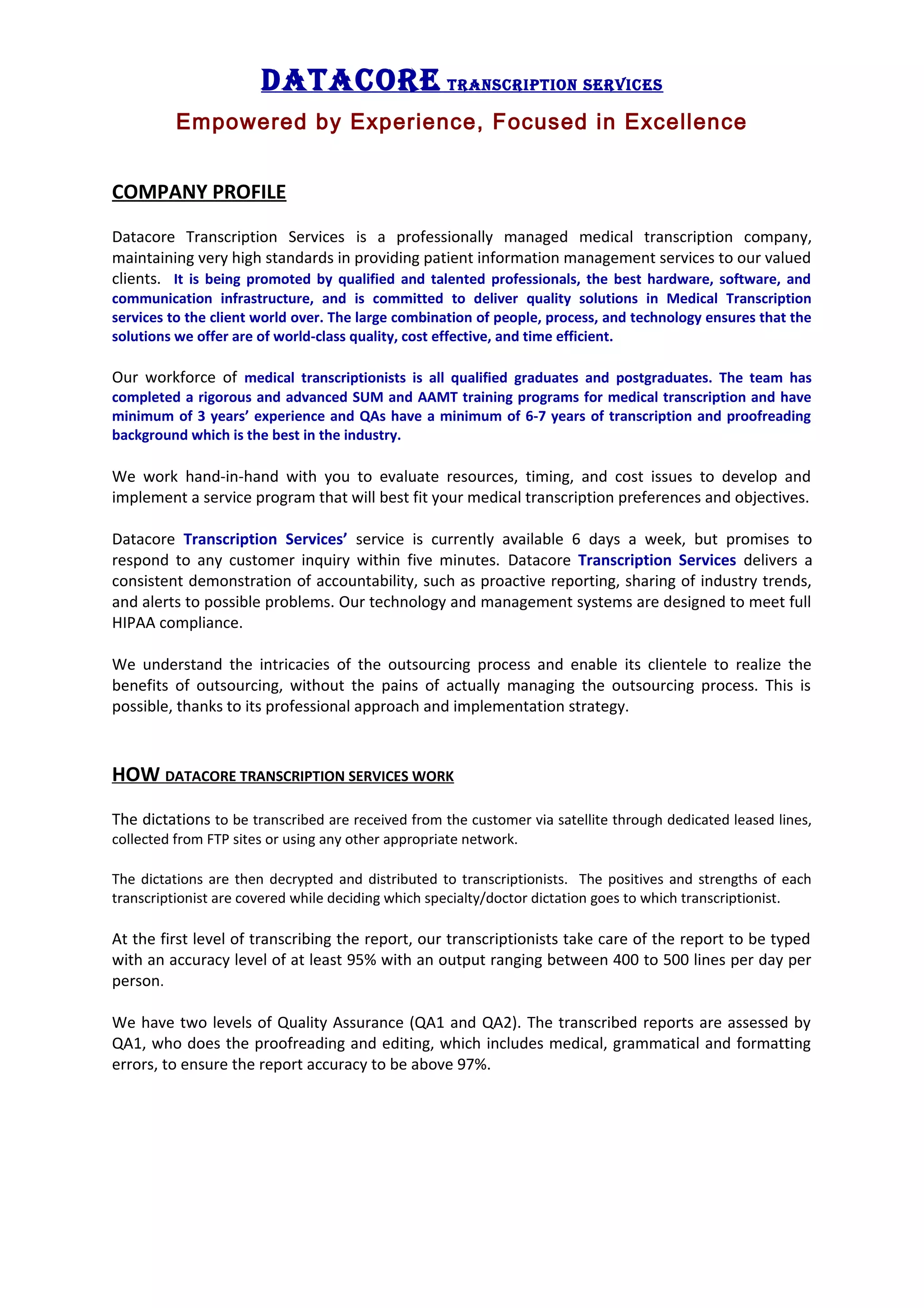 DatacoreTranscriptionServices_CompanyProfile | DOC