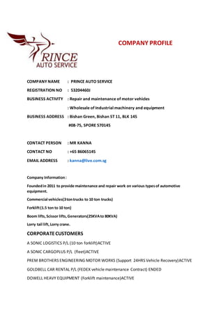 PRINCE AUTO SERVICE company profile | PDF