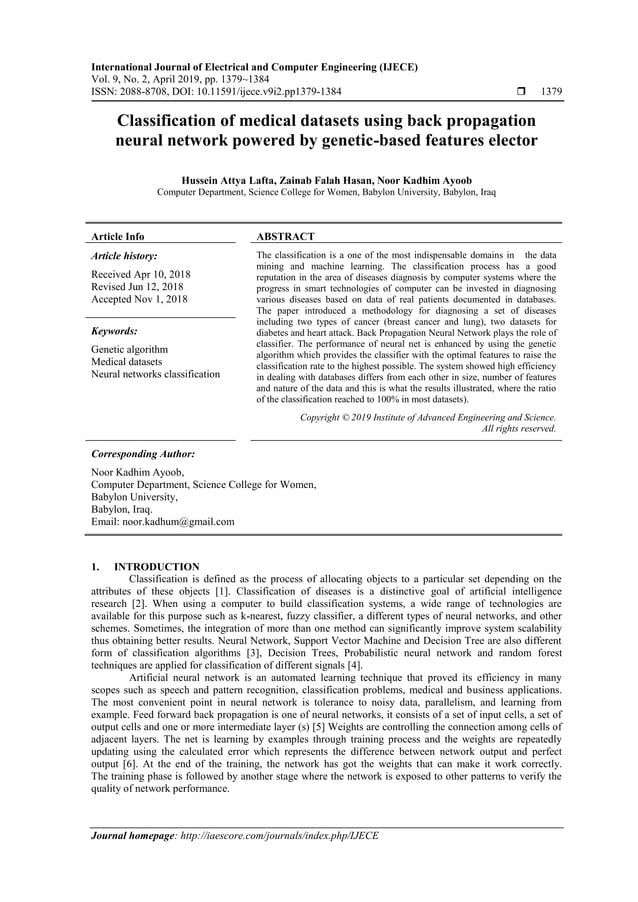 Classification Of Medical Datasets Using Back Propagation Neural