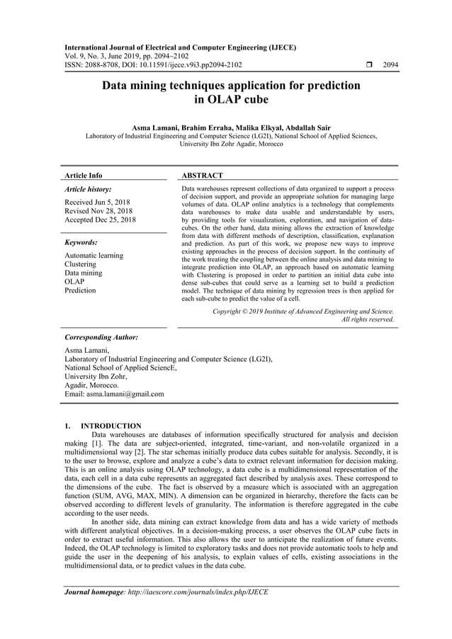 Data mining techniques application for prediction in OLAP cube | PDF
