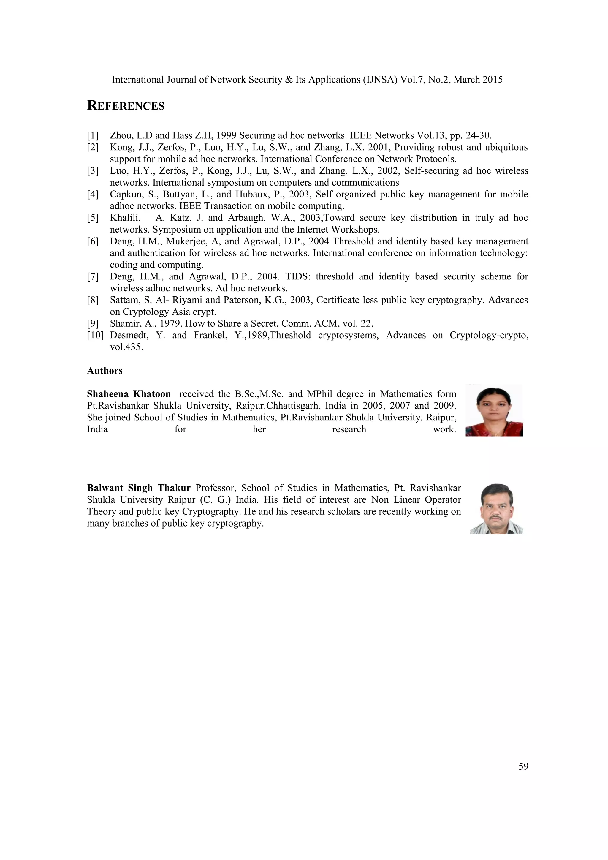 CERTIFICATE LESS KEY MANAGEMENT SCHEME IN MANET USING THRESHOLD CRYPTOGRAPHY | PDF