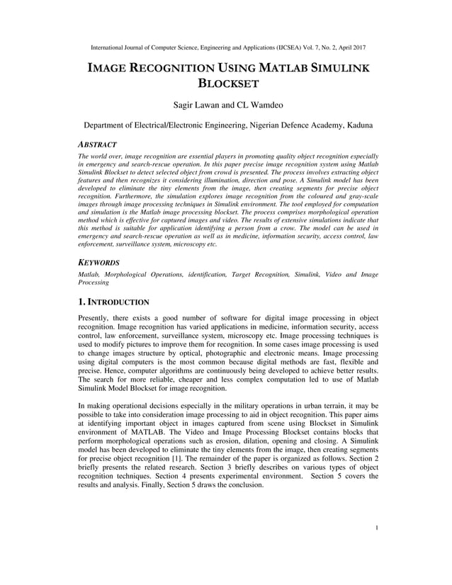 IMAGE RECOGNITION USING MATLAB SIMULINK BLOCKSET | PDF