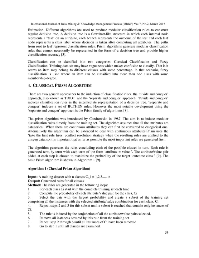 Building a Classifier Employing Prism Algorithm with Fuzzy Logic | PDF