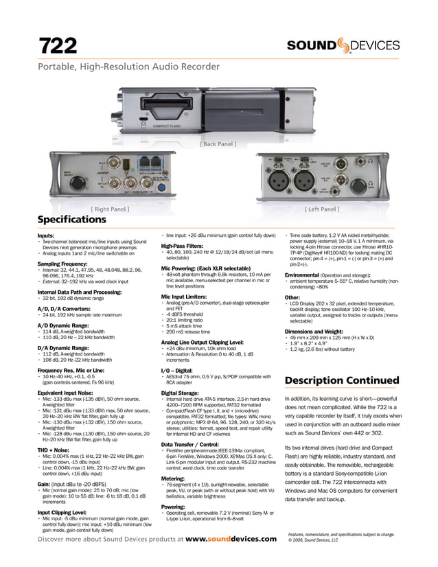 Sound Devices 722 | PDF