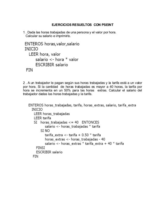 Ejercicios Pseint Problemas Resueltos Para Practicar