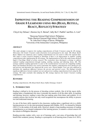 IMPROVING THE READING COMPREHENSION OF GRADE 8 LEARNERS USING 4RS (READ ...