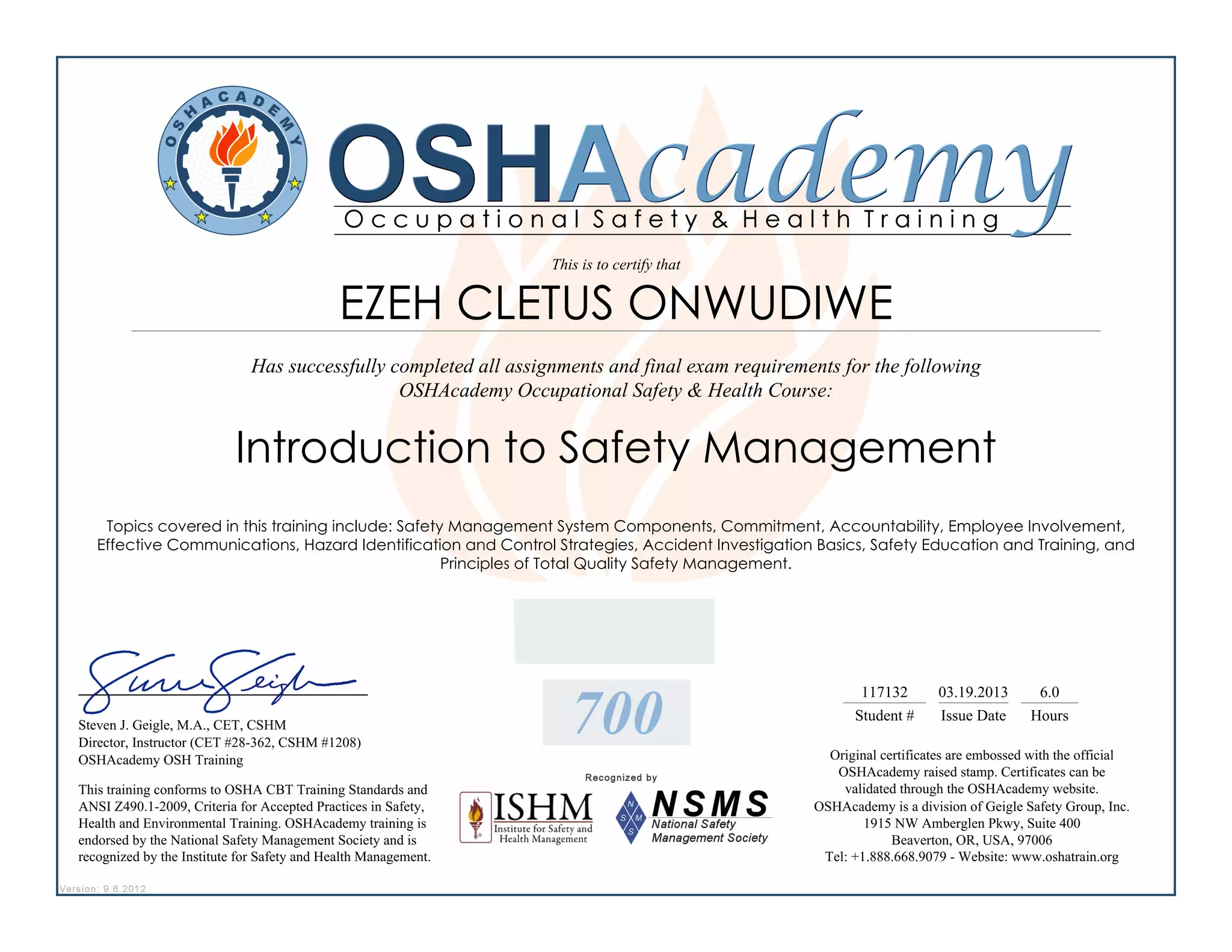 Osha certificate. | PPT