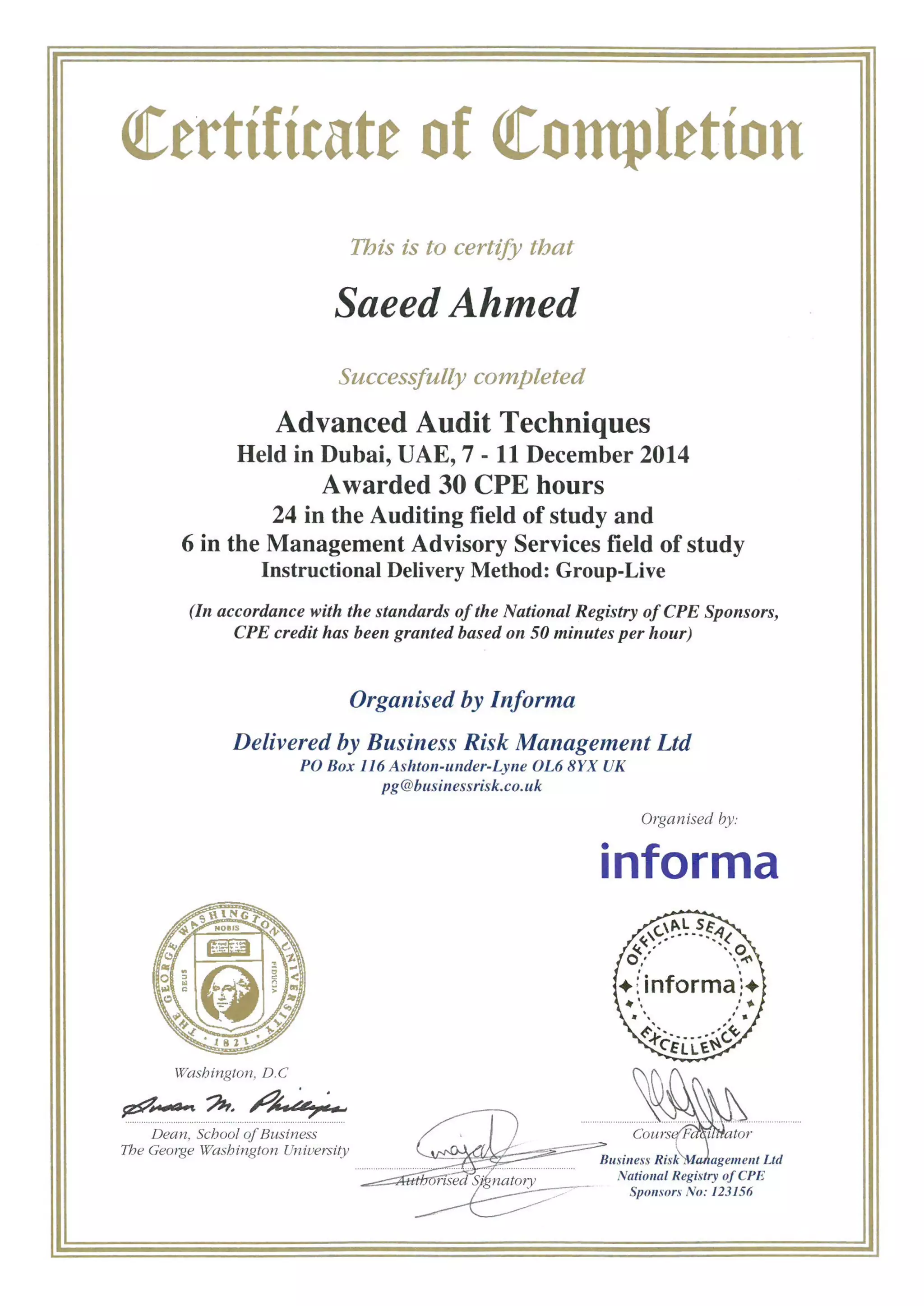 Advanced Audit Techniques - Informa Certificate | PDF