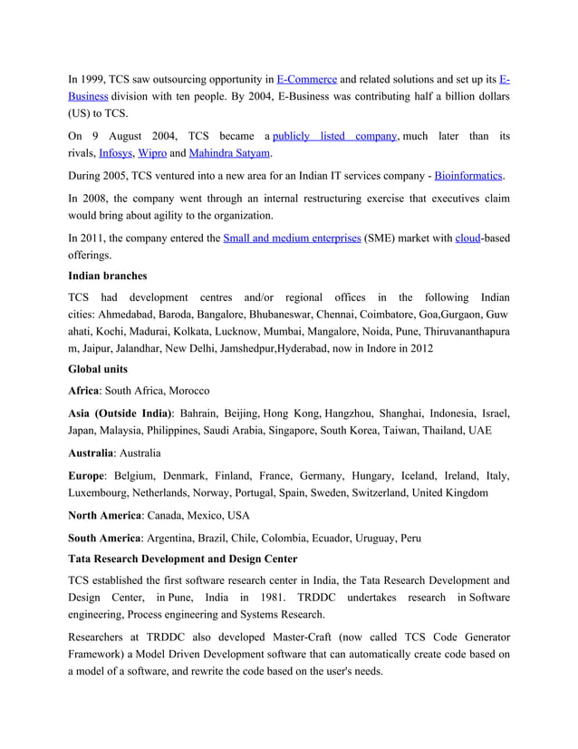 72264617-Tcs-Company-Profile.pdf | Business | Business and Finance