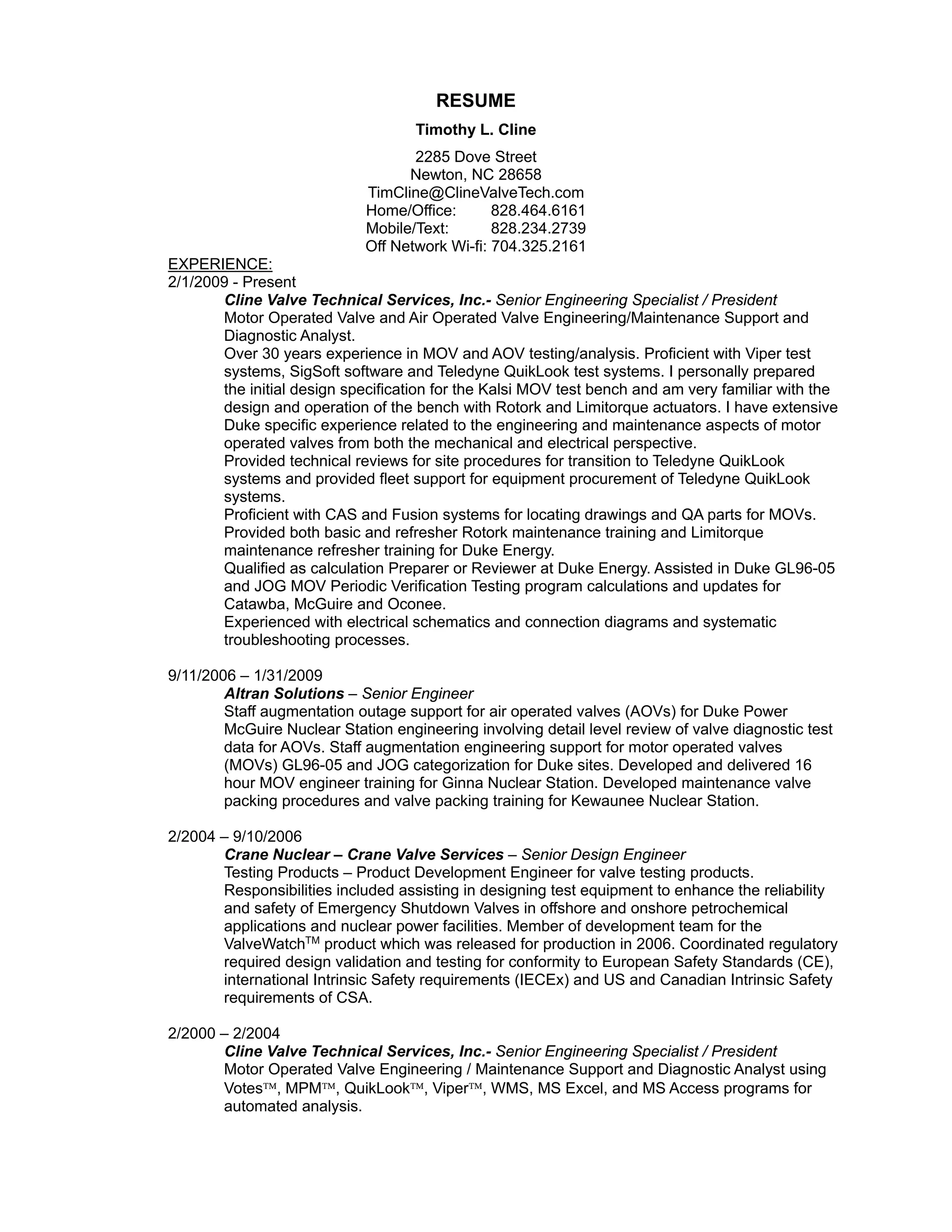 2016 Resume for Timothy Cline | PDF