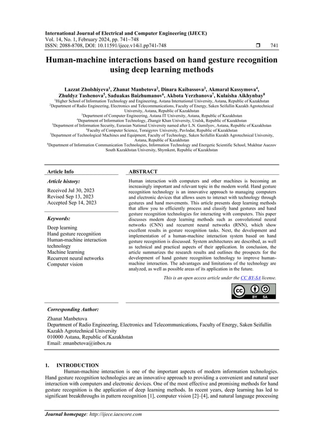 Human-machine interactions based on hand gesture recognition using deep learning methods | PDF