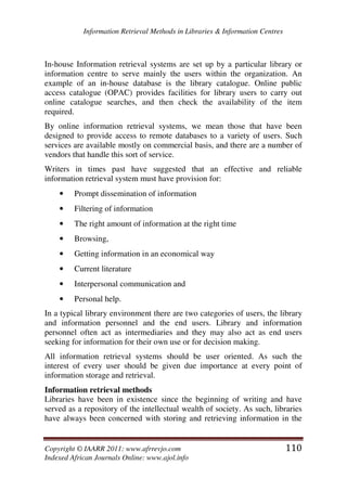 Information Retrieval Methods in Libraries and Information Centers | PDF