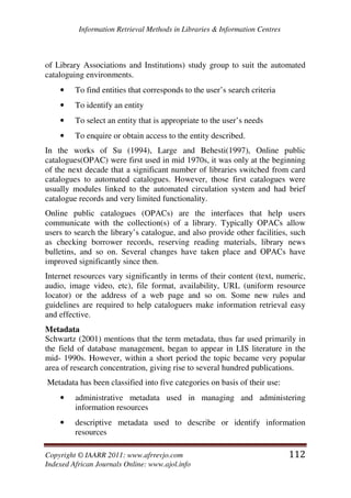 Information Retrieval Methods in Libraries and Information Centers | PDF